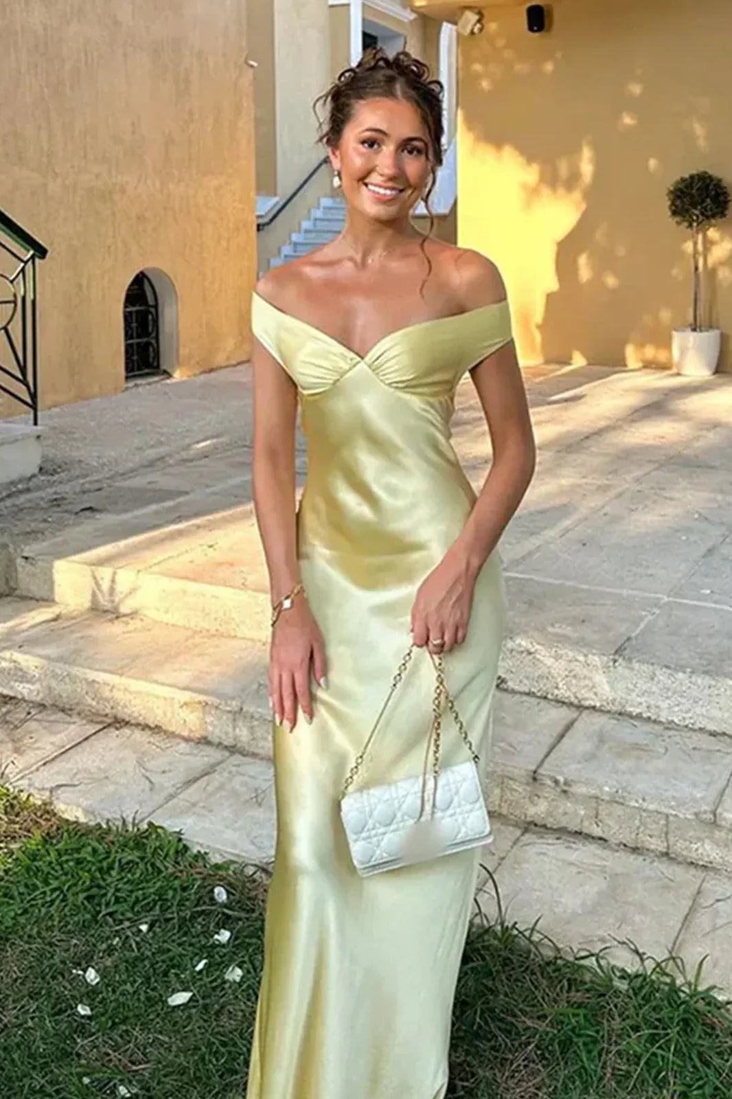 TingPo Wholesale Trendy Mermaid Off the Shoulder Yellow Long Party Dre ...